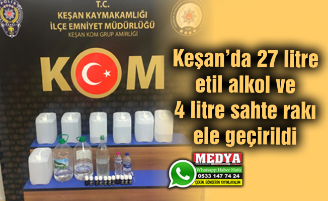 Keşan’da 27 litre etil alkol ve 4 litre sahte rakı ele geçirildi ... Keşan’da 27 litre etil alkol ve 4 litre sahte rakı ele geçirildi ...